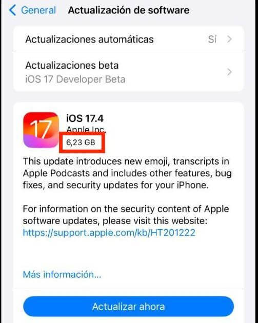 Soluciones de iPhone no se actualiza aún con suficiente espacio